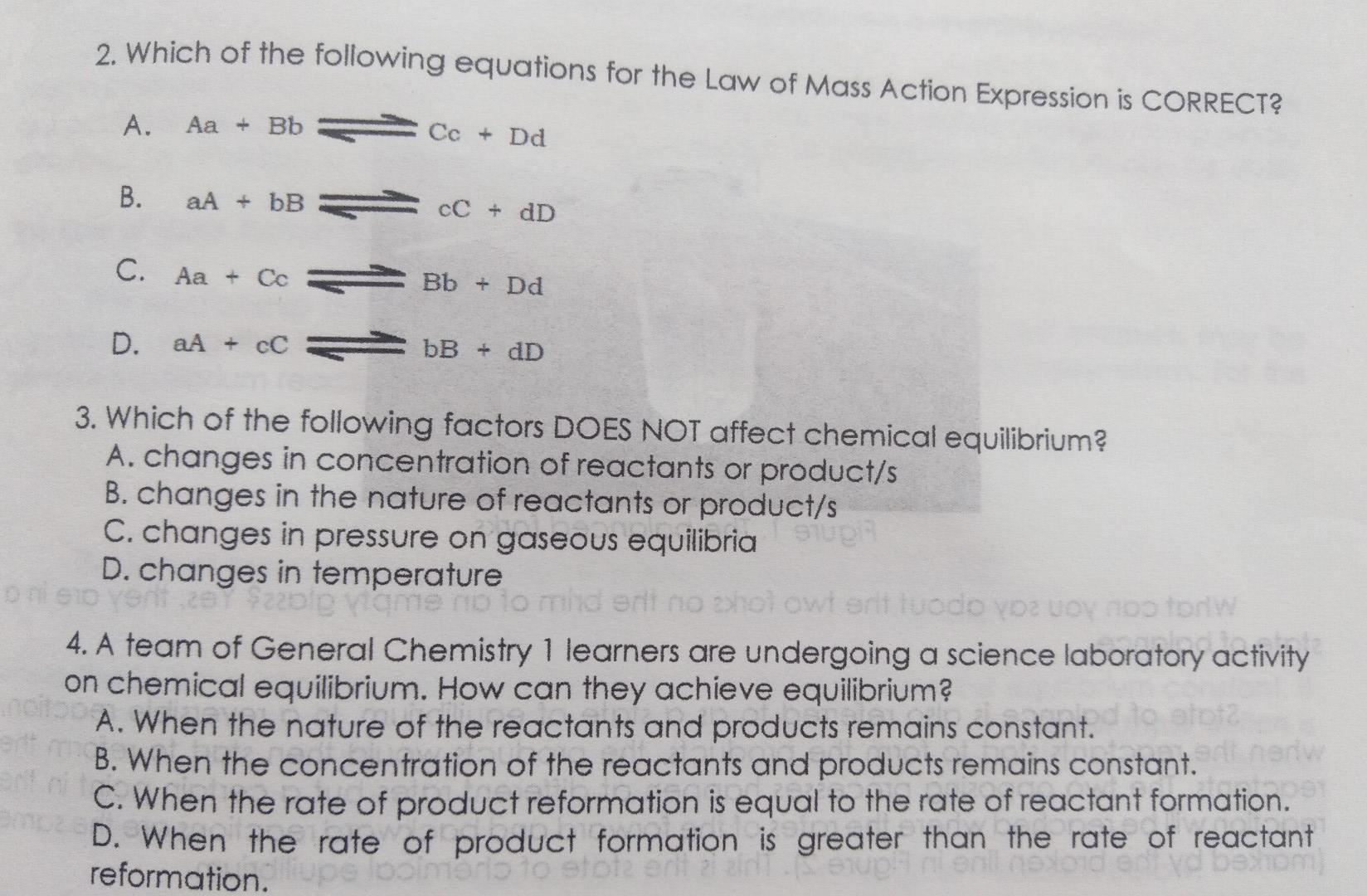 Solved 2. Which of the following equations for the Law of | Chegg.com