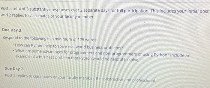 Solved Post a total of 3 substantive responses over 2 | Chegg.com