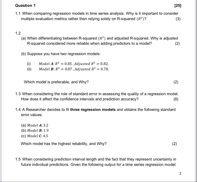 Solved Question 1[25]1.1 ﻿When comparing regression models | Chegg.com
