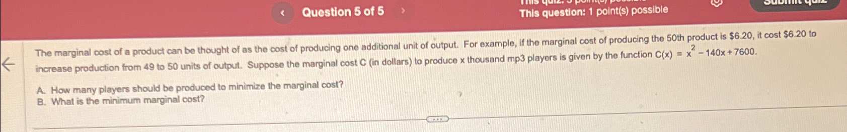 Solved Question 5 ﻿of 5This question: 1 ﻿point(s) | Chegg.com