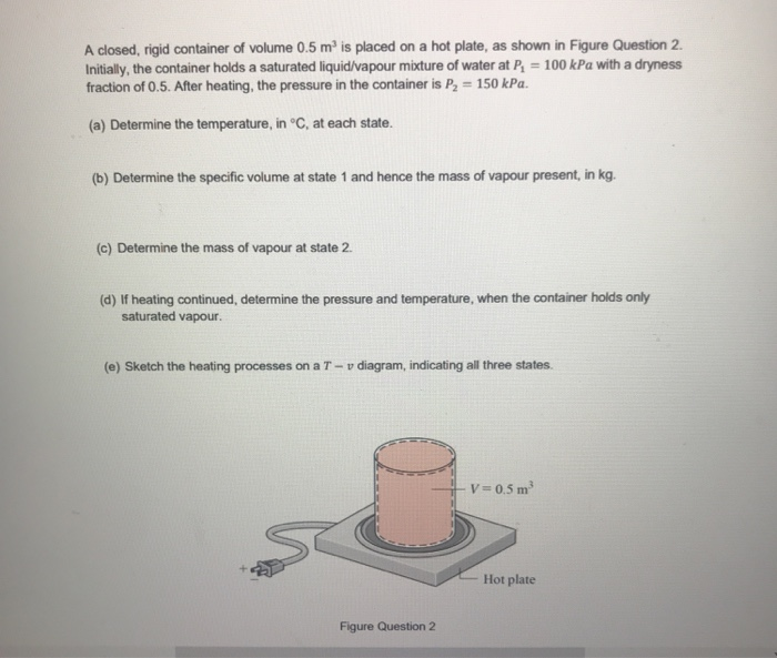 Solved A closed, rigid container of volume 0.5 m is placed | Chegg.com