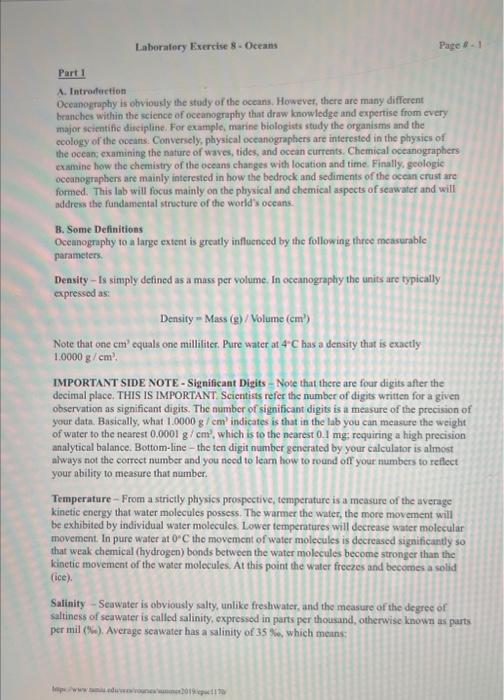 Solved Part 1 A. Introdection Oceanography is obviously the | Chegg.com
