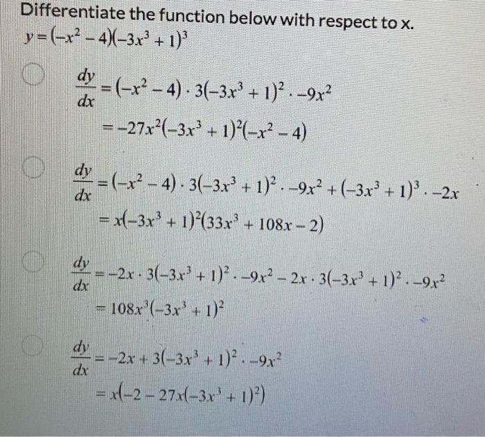 Solved Differentiate the function below with respect to x. | Chegg.com
