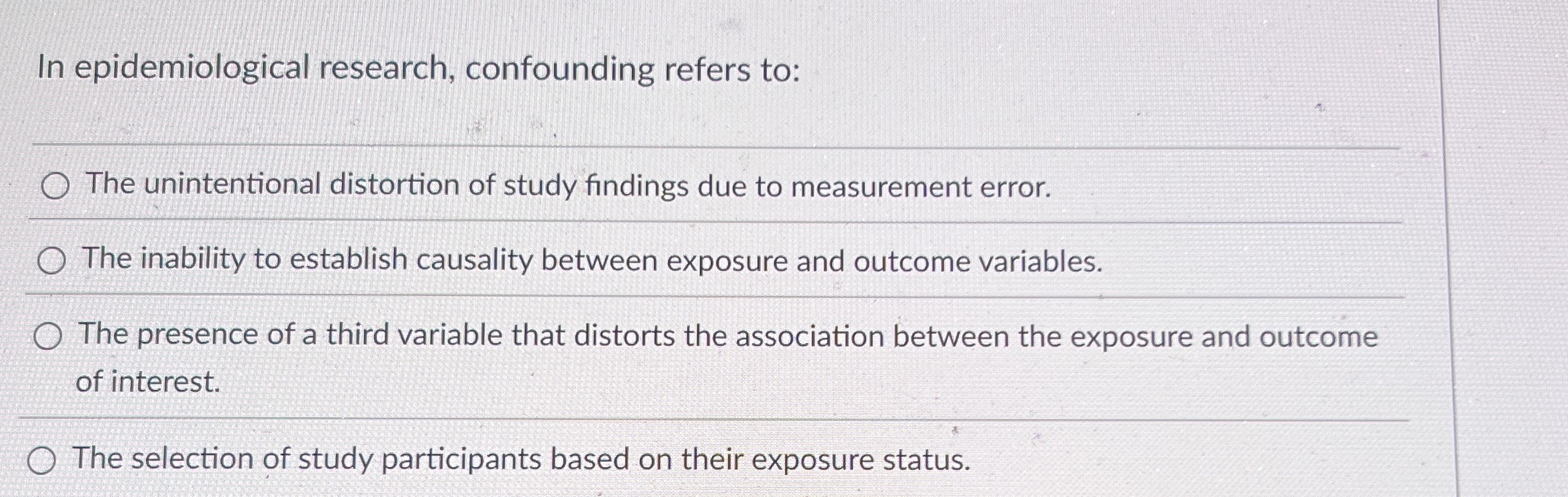 Solved In epidemiological research, confounding refers | Chegg.com
