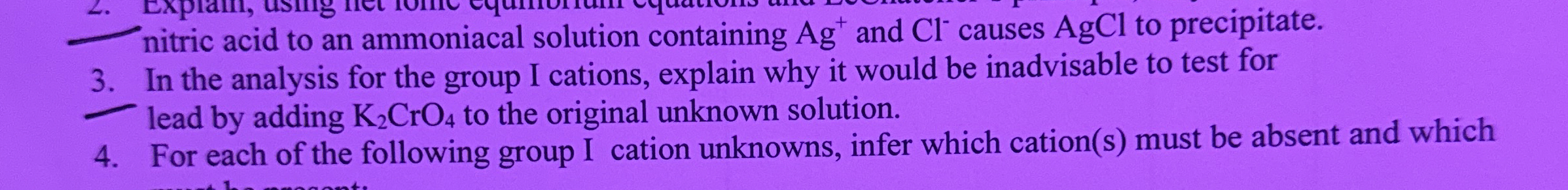 Solved 3. ﻿In the analysis for the group I cations, explain | Chegg.com