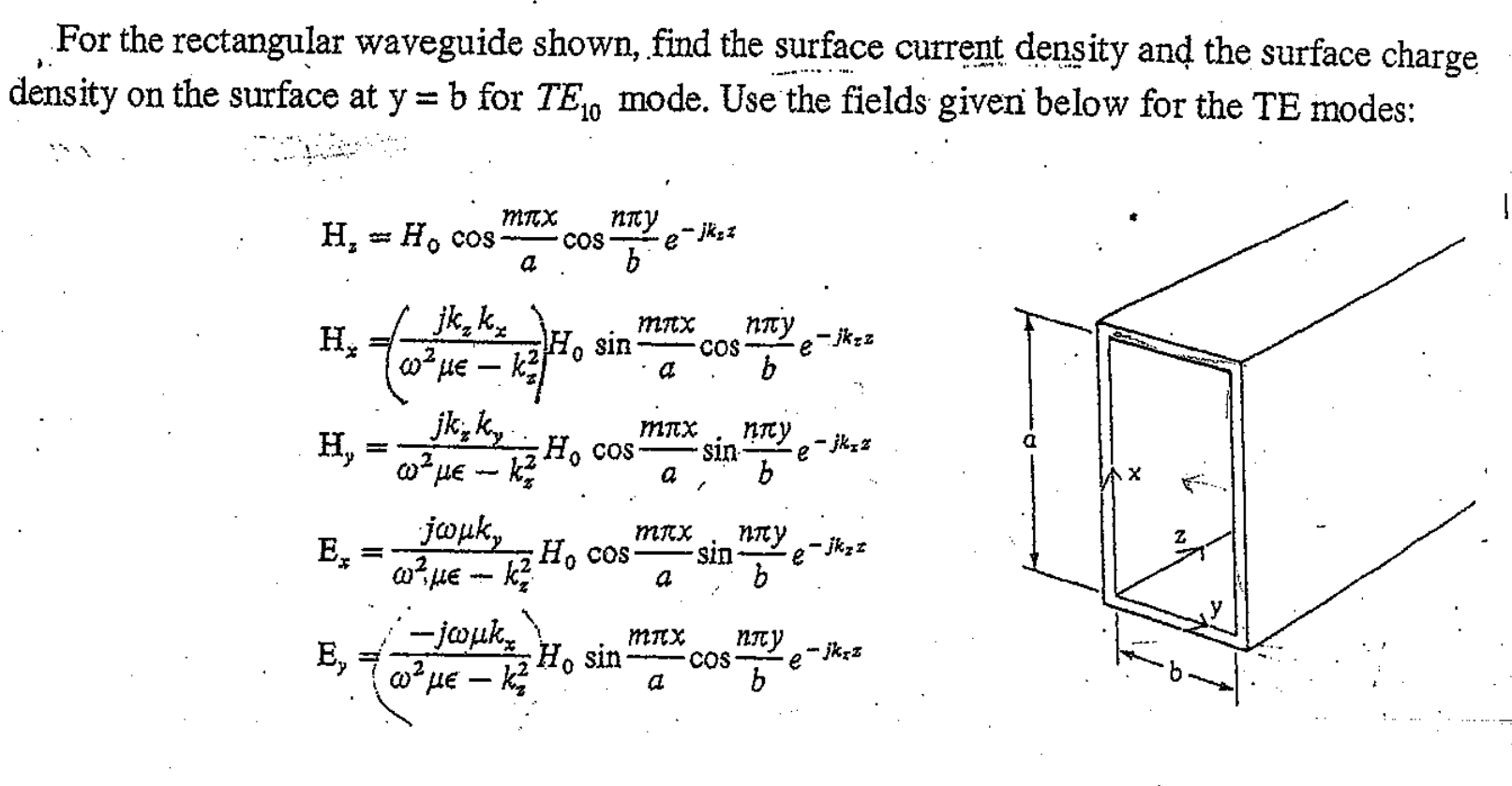 Solved For the rectangular waveguide shown, find the surface | Chegg.com