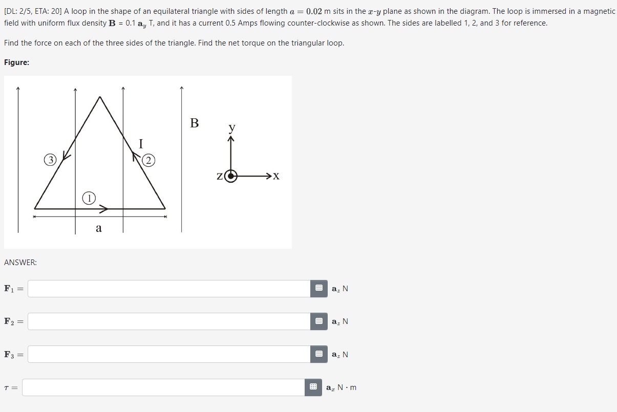 Solved [DL: 2/5, ﻿ETA: 20] ﻿A loop in the shape of an | Chegg.com