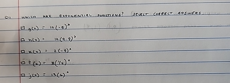 Solved WHICH ARE EXPONENTIAL FUNCTIONS? SELECT CORRECT | Chegg.com