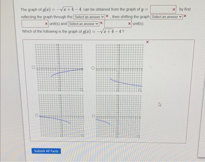 Solved The graph of g(x)=−x+4−4 can be obtained from the | Chegg.com