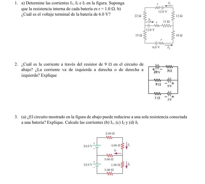 Solved 1. a) Determine las corrientes I1,I2 e I3 en la | Chegg.com