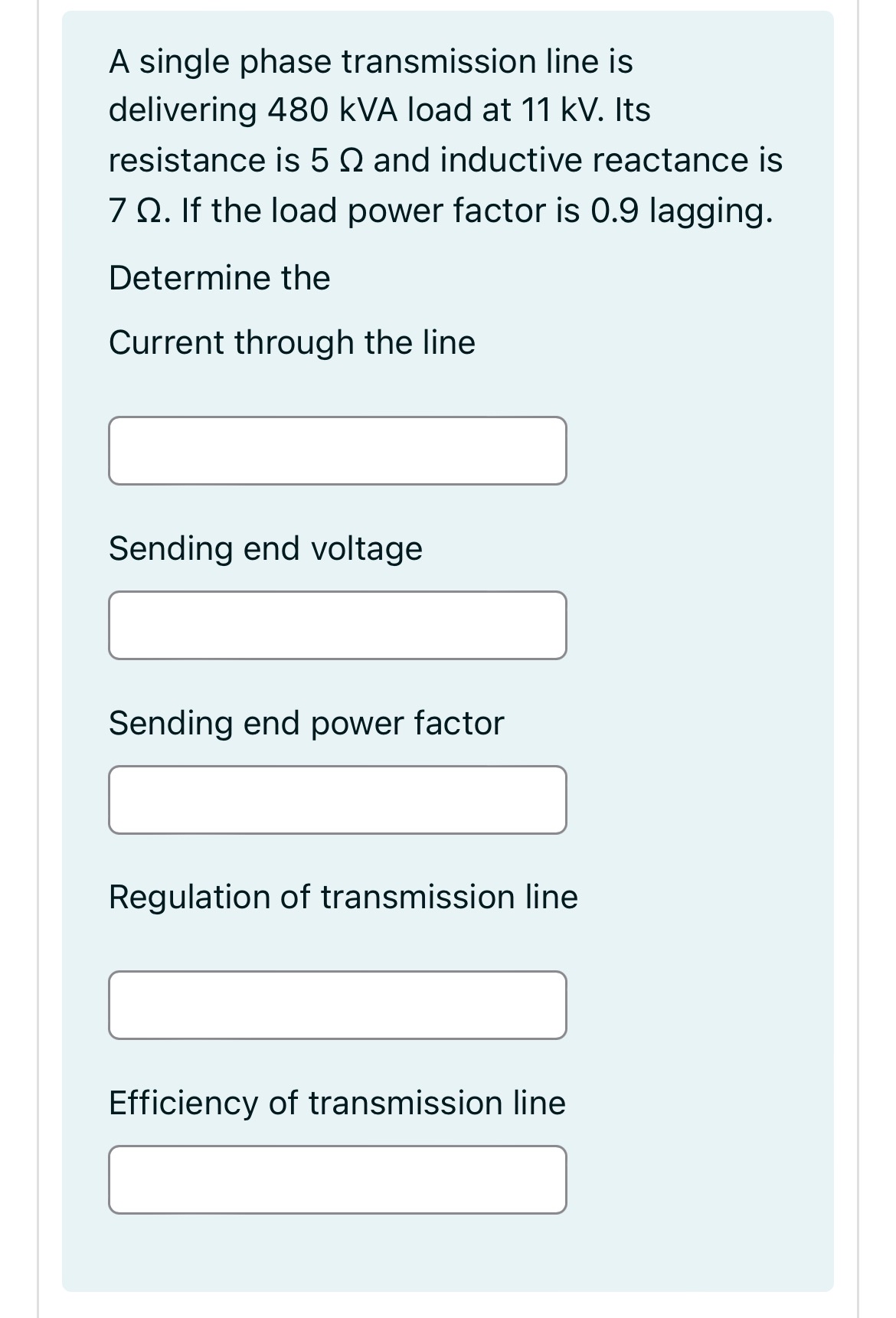 Solved A single phase transmission line is delivering 480kVA | Chegg.com