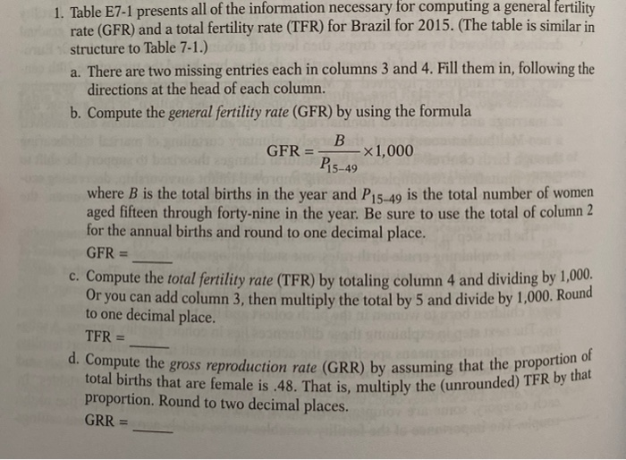 D Compute The Gross Reproduction Rate GRR By Chegg