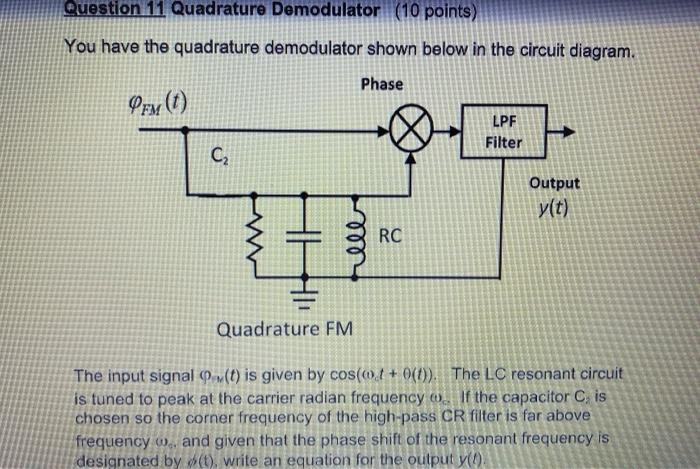 Question 11 Quadrature Demodulator (10 points) You | Chegg.com