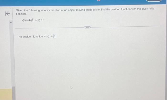 Solved Given the following velocity function of an object | Chegg.com