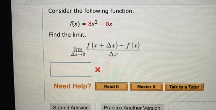 Solved Consider the following function. f(x) = 8x2 – 8x Find | Chegg.com