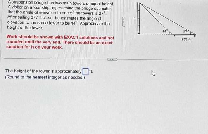 Solved A suspension bridge has two main towers of equal | Chegg.com
