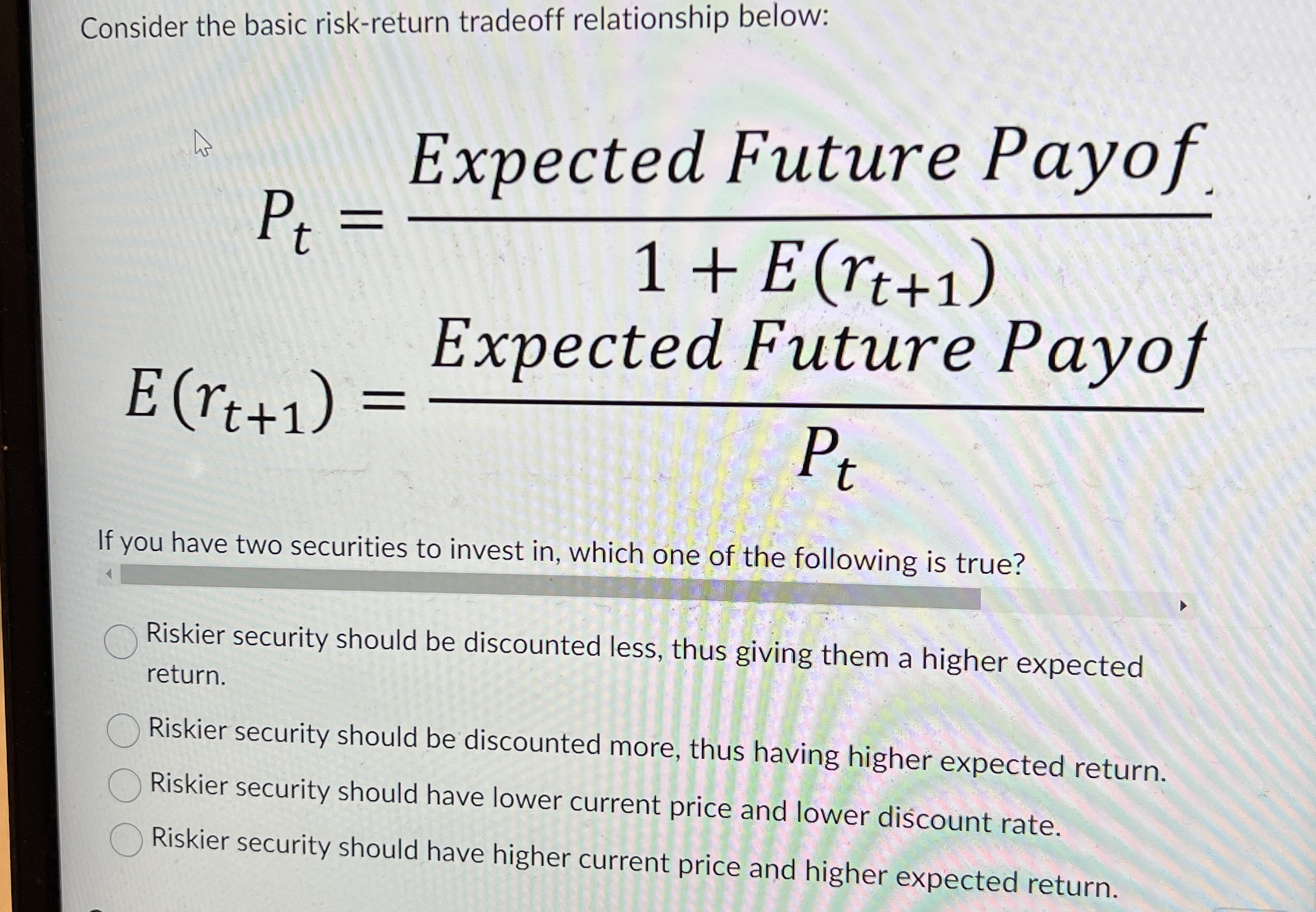 Solved Consider the basic risk-return tradeoff relationship | Chegg.com