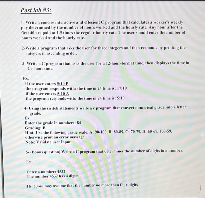 Solved Post lab \#3: 1- Write a concise interactive and | Chegg.com