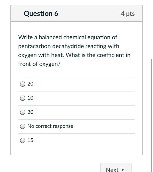 Solved Question 6 4 pts Write a balanced chemical equation | Chegg.com