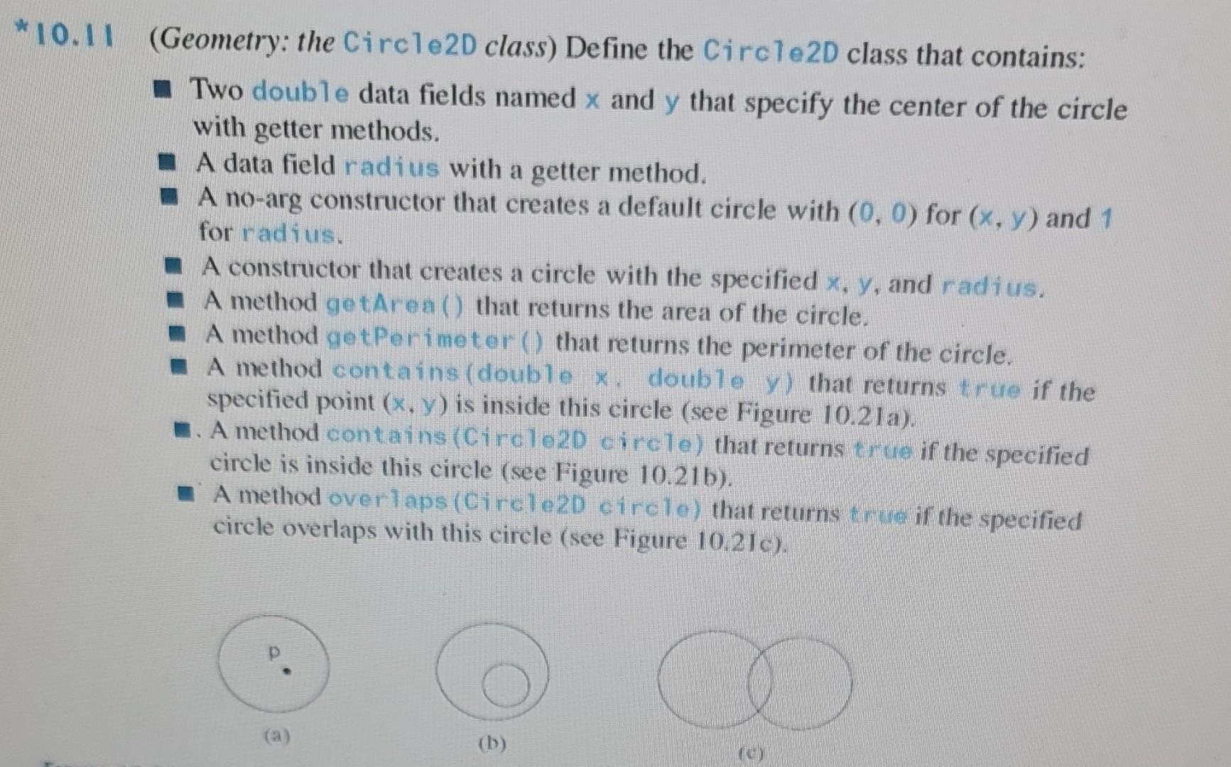 Solved Geometry The Circ1∈2d Class Define The Circle2d 9697