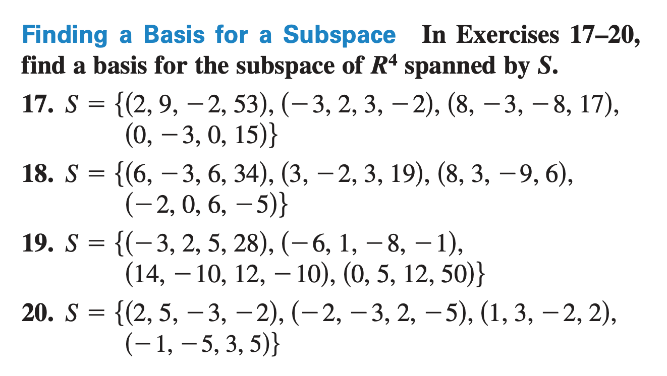 Solved #20 please. Finding a Basis for a Subspace In | Chegg.com Solved #20 please. Finding a Basis for a Subspace In | Chegg.com