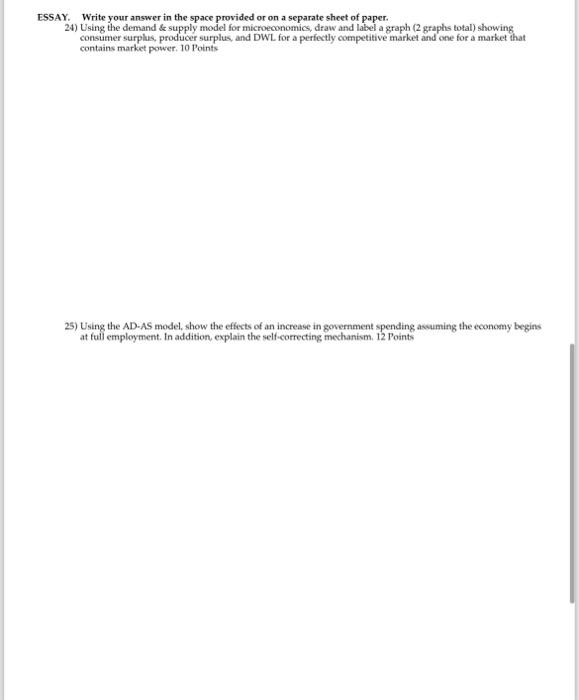 Solved ESSAY. Write your answer in the space provided or on | Chegg.com