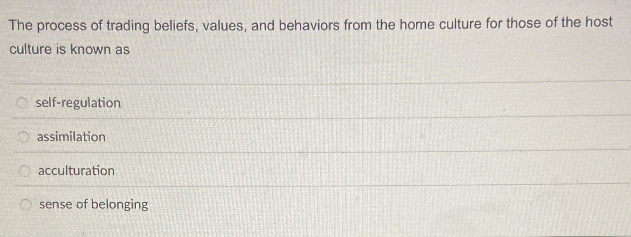 Solved The process of trading beliefs, values, and behaviors | Chegg.com