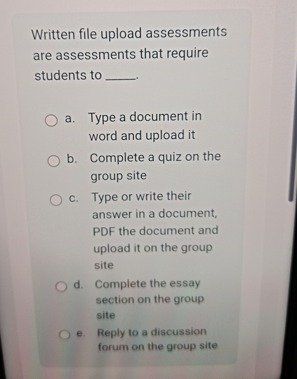 Solved Written file upload assessments are assessments that | Chegg.com