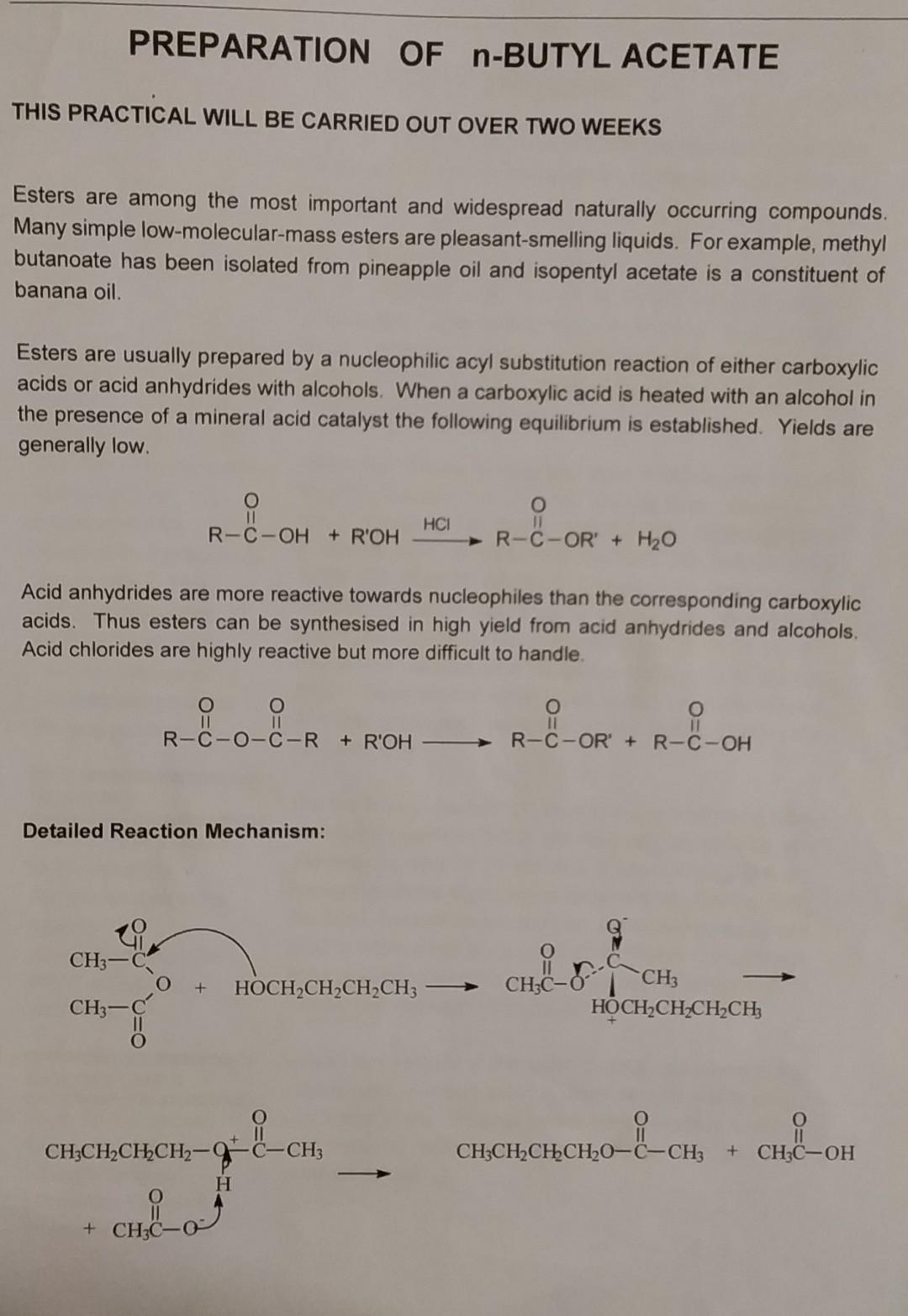 Solved PREPARATION OF n-BUTYL ACETATE THIS PRACTICAL WILL BE | Chegg.com
