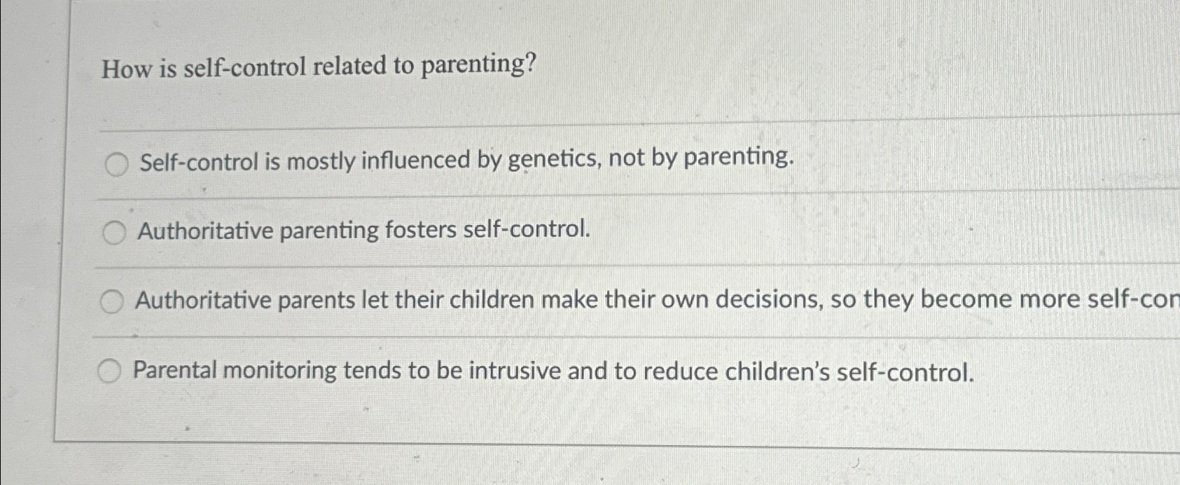 Solved How is self-control related to parenting?Self-control | Chegg.com