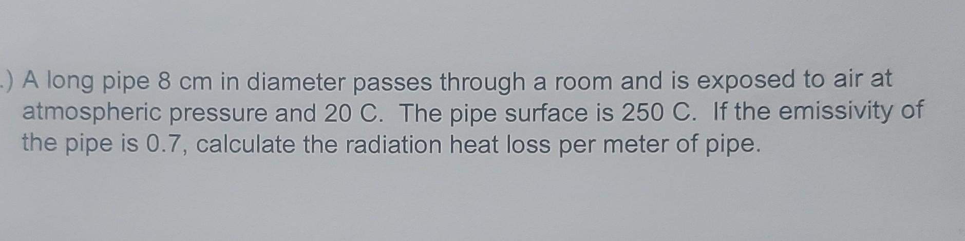 Solved .) A long pipe 8 cm in diameter passes through a room | Chegg.com