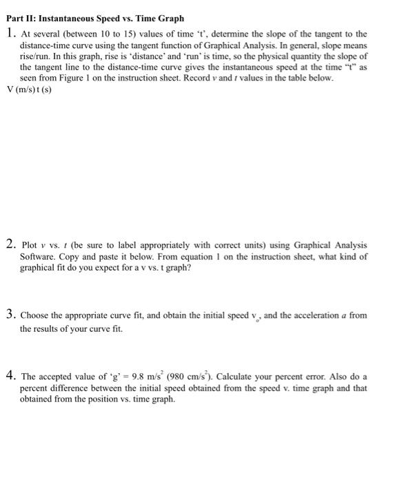 Part II: Instantaneous Speed vs. Time Graph 1. At | Chegg.com