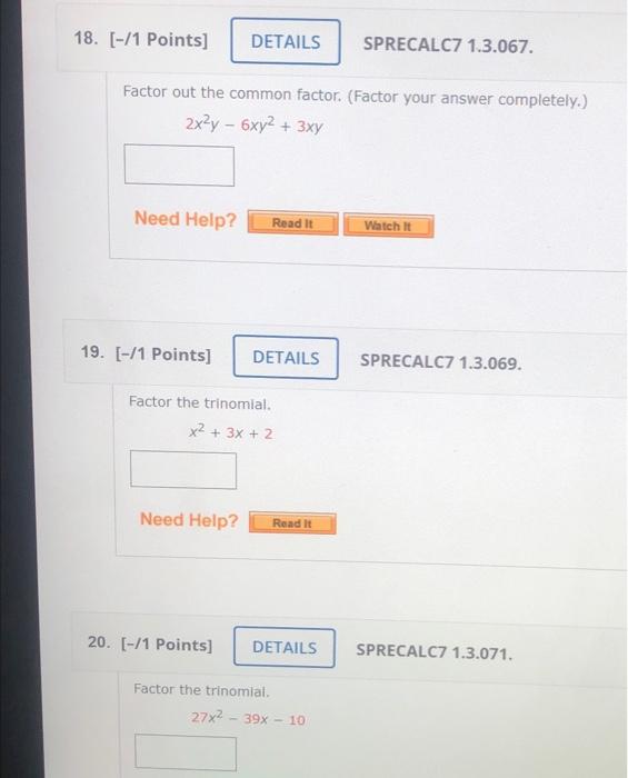 Solved [-/1 Points] SPRECALC7 1.3.067. Factor out the common | Chegg.com