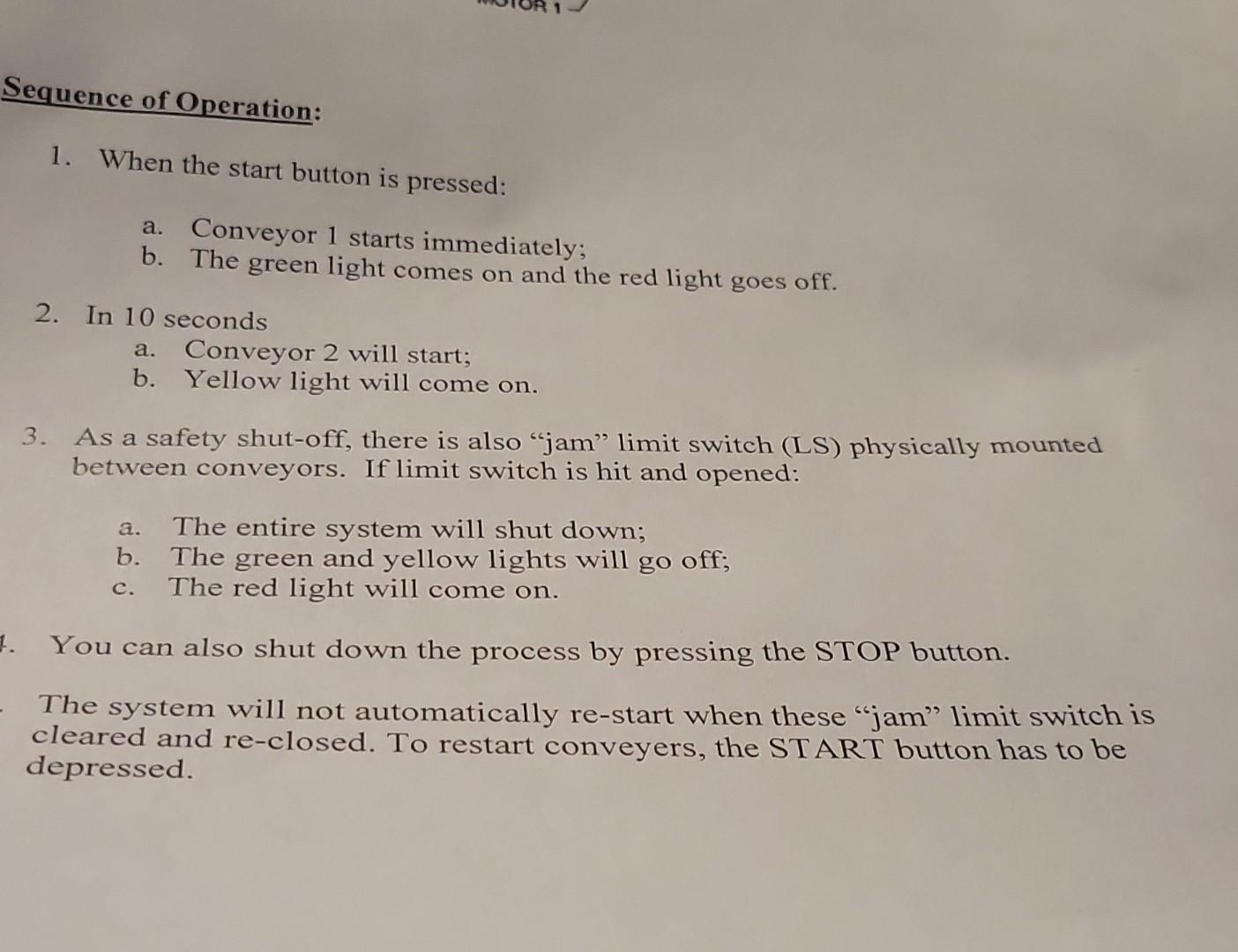 Solved 1. When the start button is pressed: a. Conveyor 1 | Chegg.com
