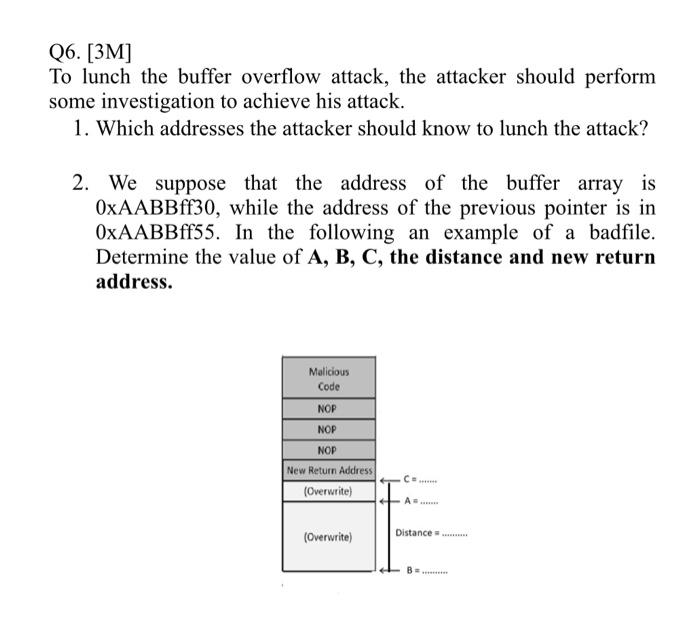 Solved Q6. [3M] To lunch the buffer overflow attack, the | Chegg.com