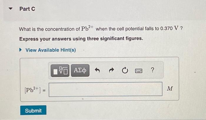 Solved \r\nWhat is the initial cell potential? Express your | Chegg.com