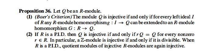 Solved Proposition 36. ﻿Let Q ﻿be an R-module.(1) (Baer's | Chegg.com