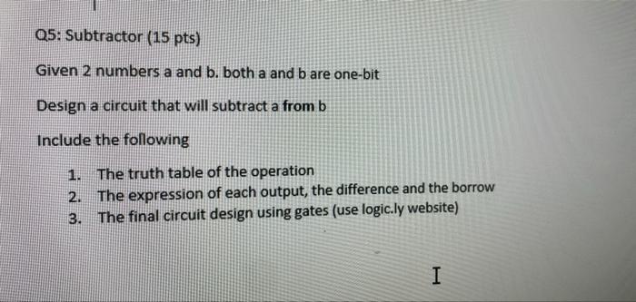 Solved Q5: Subtractor (15 pts) Given 2 numbers a and b. both | Chegg.com