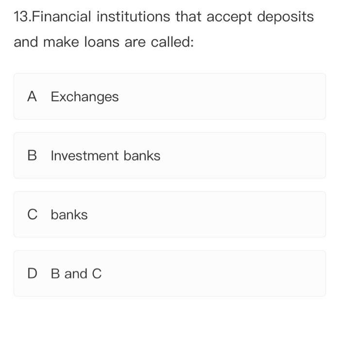 Solved 13.Financial institutions that accept deposits and | Chegg.com