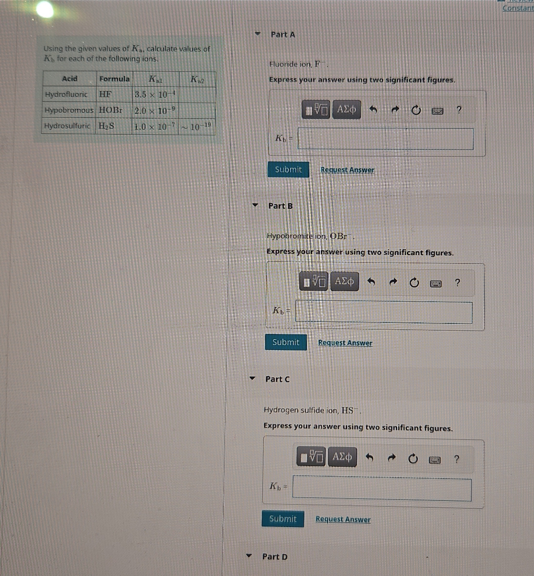 Solved Part Ausing The Given Values Of Ka calculate Values 9016