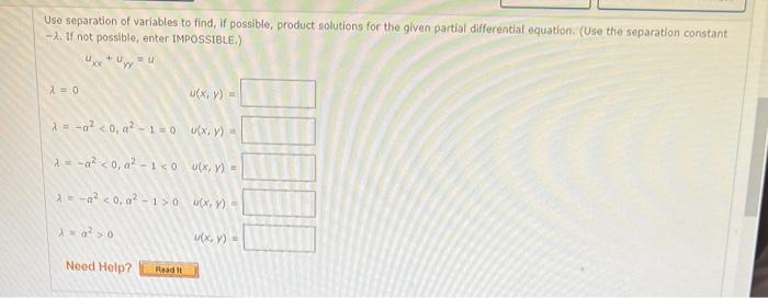 Solved Use separation of variables to find, If possible, | Chegg.com