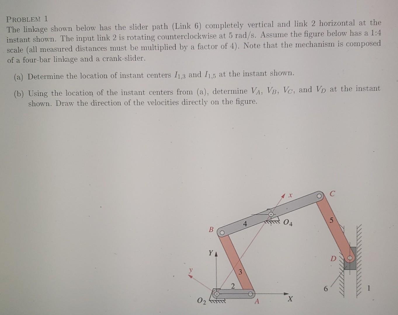 Solved PROBLEM 1 The linkage shown below has the slider path | Chegg.com