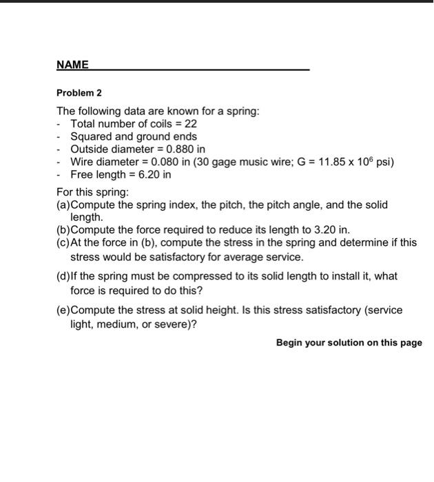 Solved The following data are known for a spring: - Total | Chegg.com