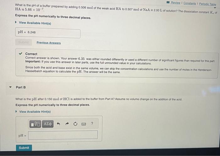 Solved What is the pH of a buffer prepared by adding 0.506 | Chegg.com