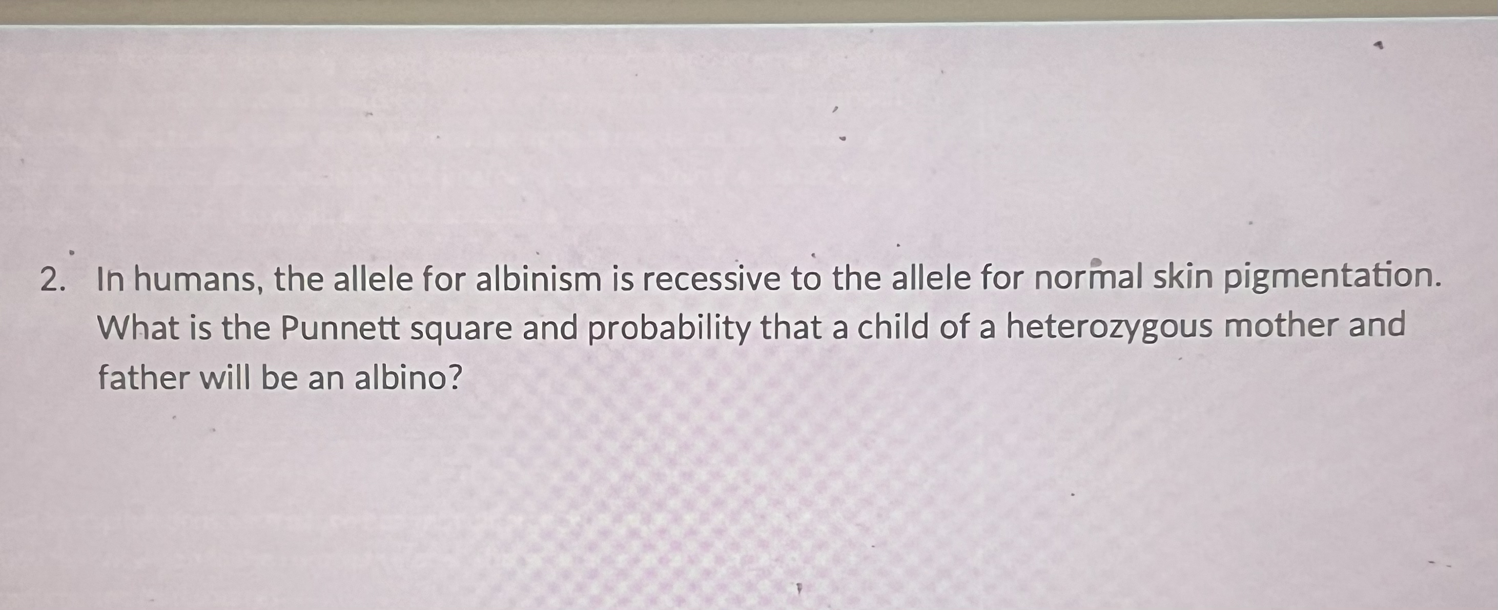 Solved In humans, the allele for albinism is recessive to | Chegg.com