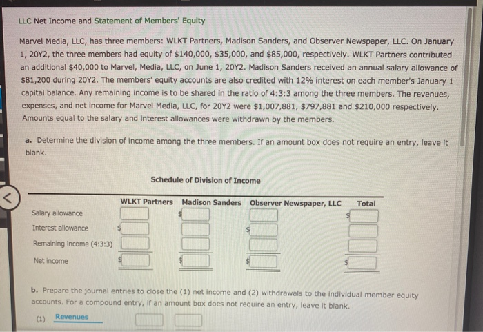Solved LLC net income and statement of members equity marvel | Chegg.com