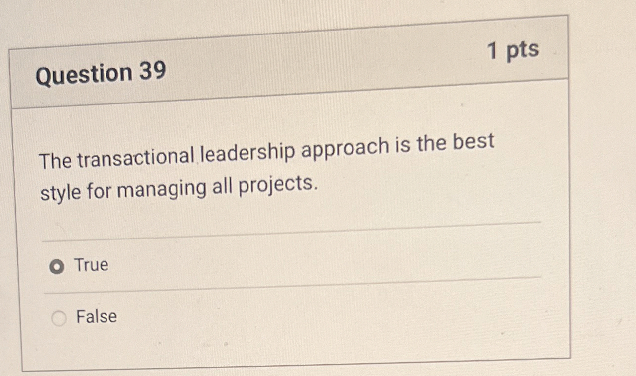 Solved Question 391 ﻿ptsThe transactional leadership | Chegg.com