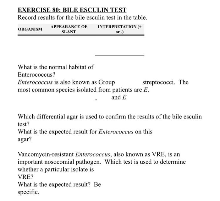 Solved Bile Esculin Test acidic conditions, many bacteria | Chegg.com