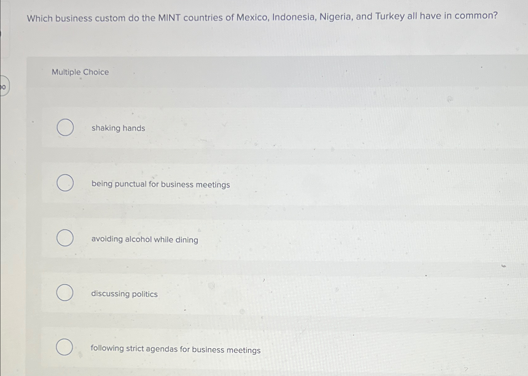 Solved Which business custom do the MINT countries of | Chegg.com