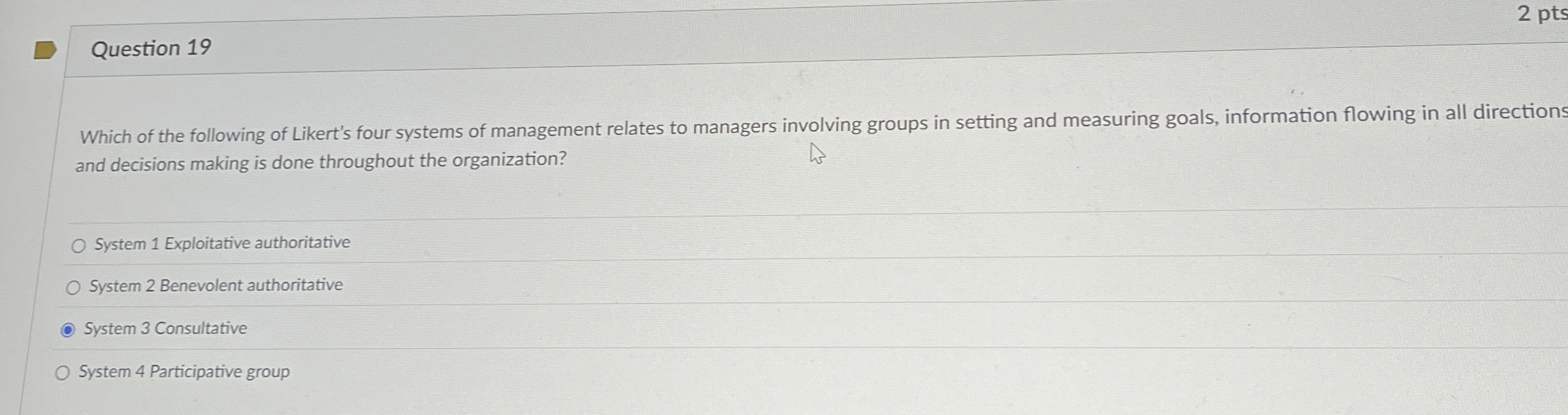 Solved Question 19Which of the following of Likert's four | Chegg.com